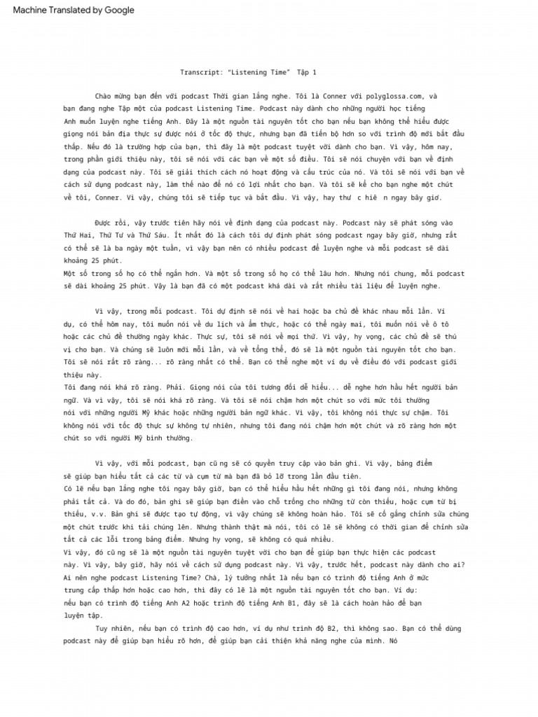 Episode 1 Transcript - Listening Time | PDF