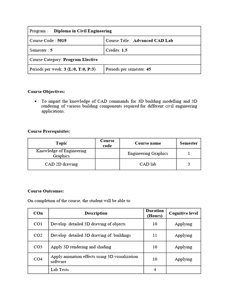 Course Objectives | PDF | 3 D Computer Graphics | Computer Aided Design