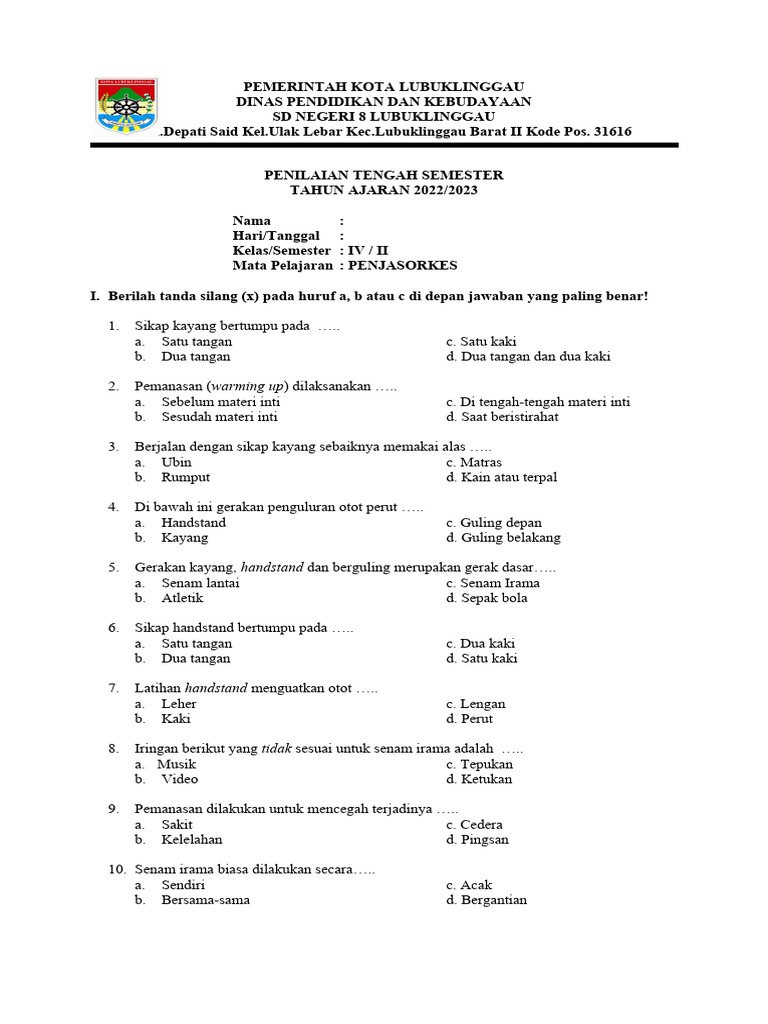 Pts Pjok 2022-2023 Kelas 4 Genap | PDF