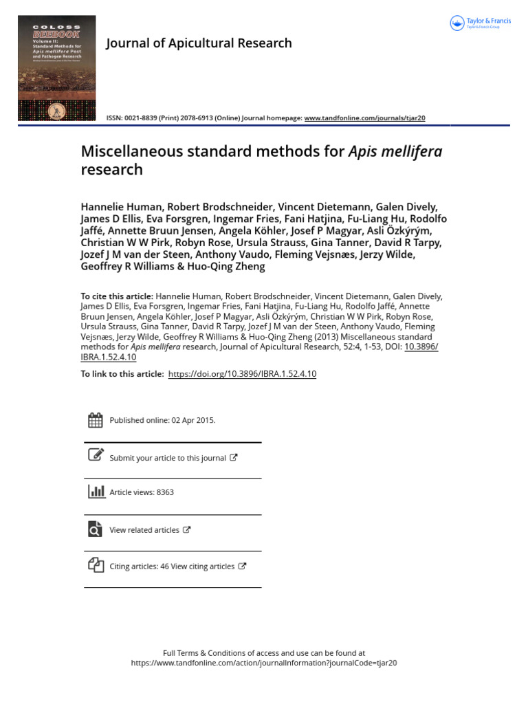 Miscellaneous Standard Methods For Apis Mellifera Research | PDF | Honey Bee | Honey