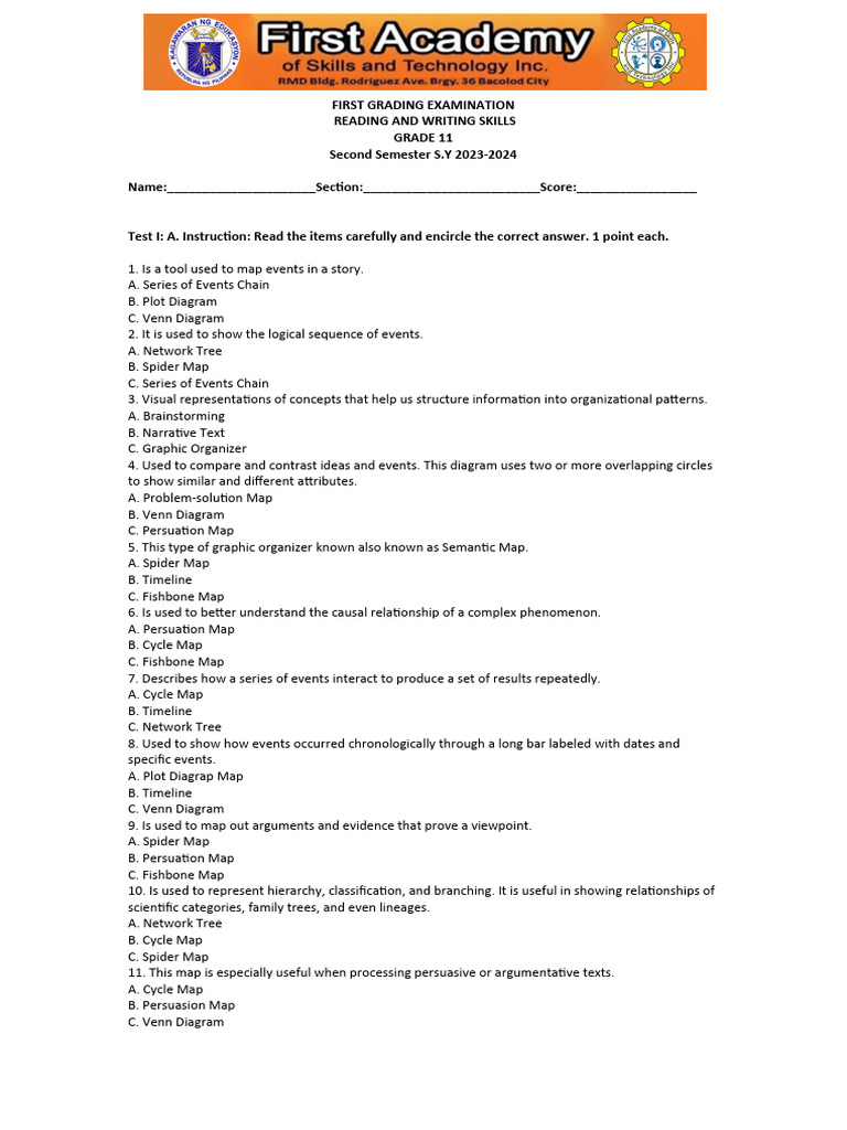 Reading and Writing First Grading 2nd Sem | PDF | Brainstorming ...