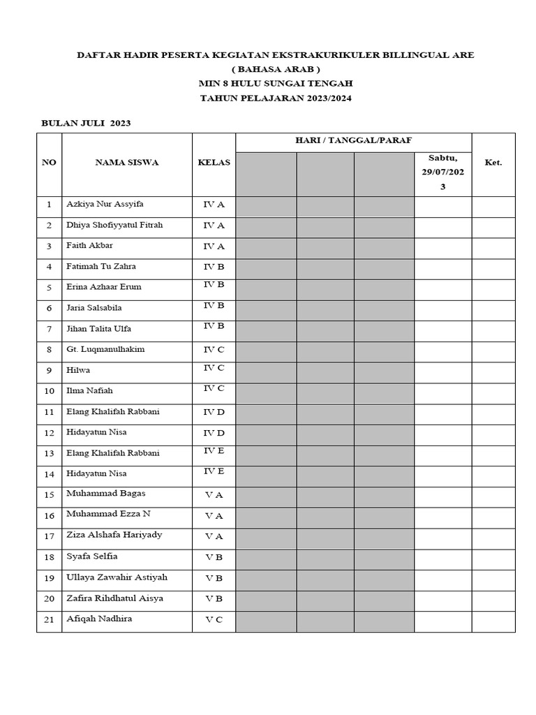 Absen Ekstra Bahasa Arab | PDF