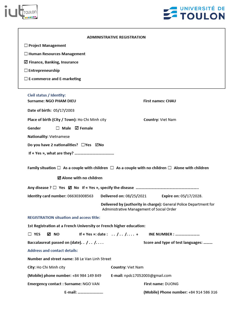 Administrative Registration Form Fixed | PDF
