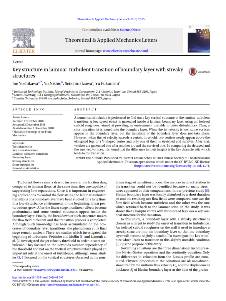 Key Structure in Laminar-Turbulent Transition of Boundary Layer With Streaky Structures ...