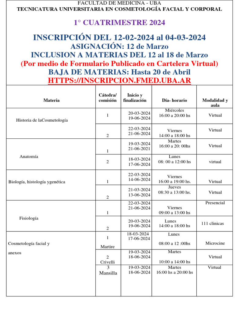 Inscripción Cosmetología UBA 2024 | PDF