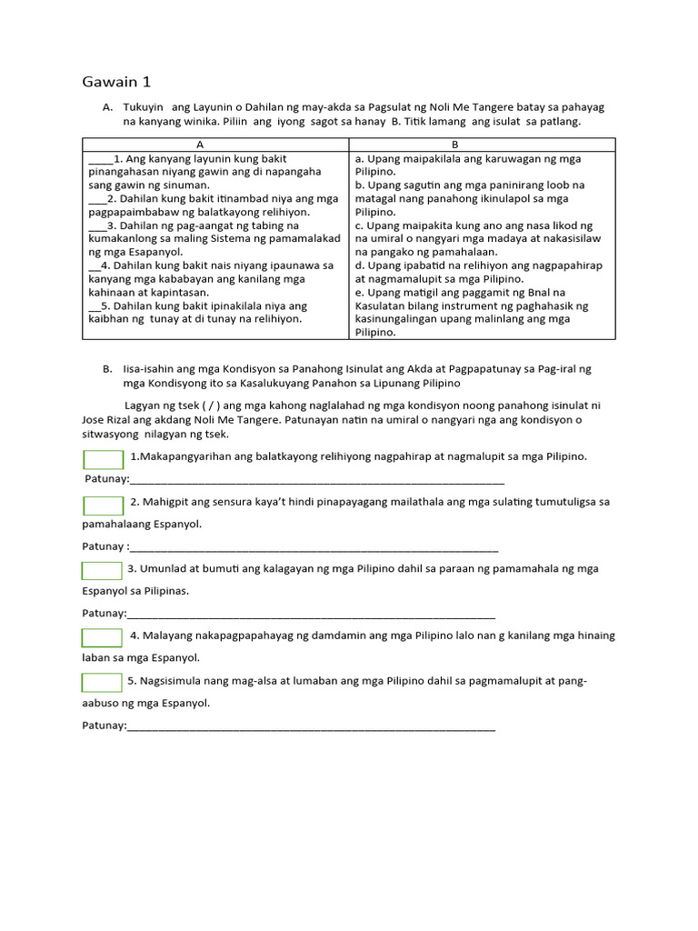 Tukuyin Ang Layunin o Dahilaln NG May Akda Sa Sa Pagsulat NG Noli | PDF
