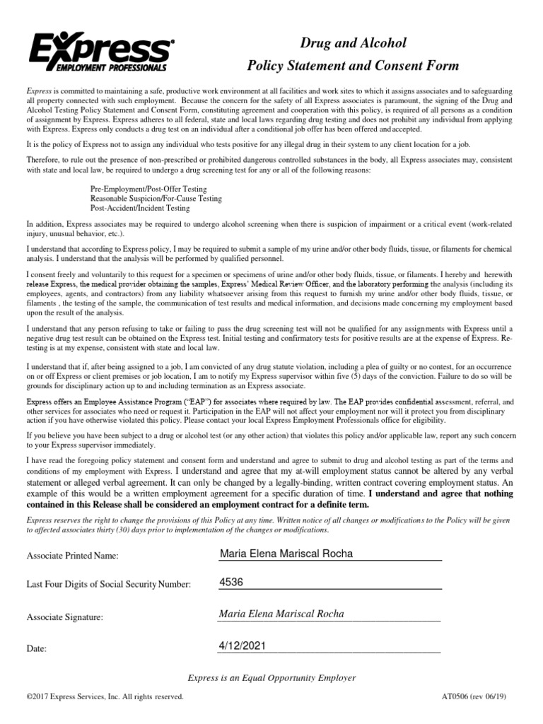Menchies Drug Testing Policy Overview | PDF | Drug Test | Employment