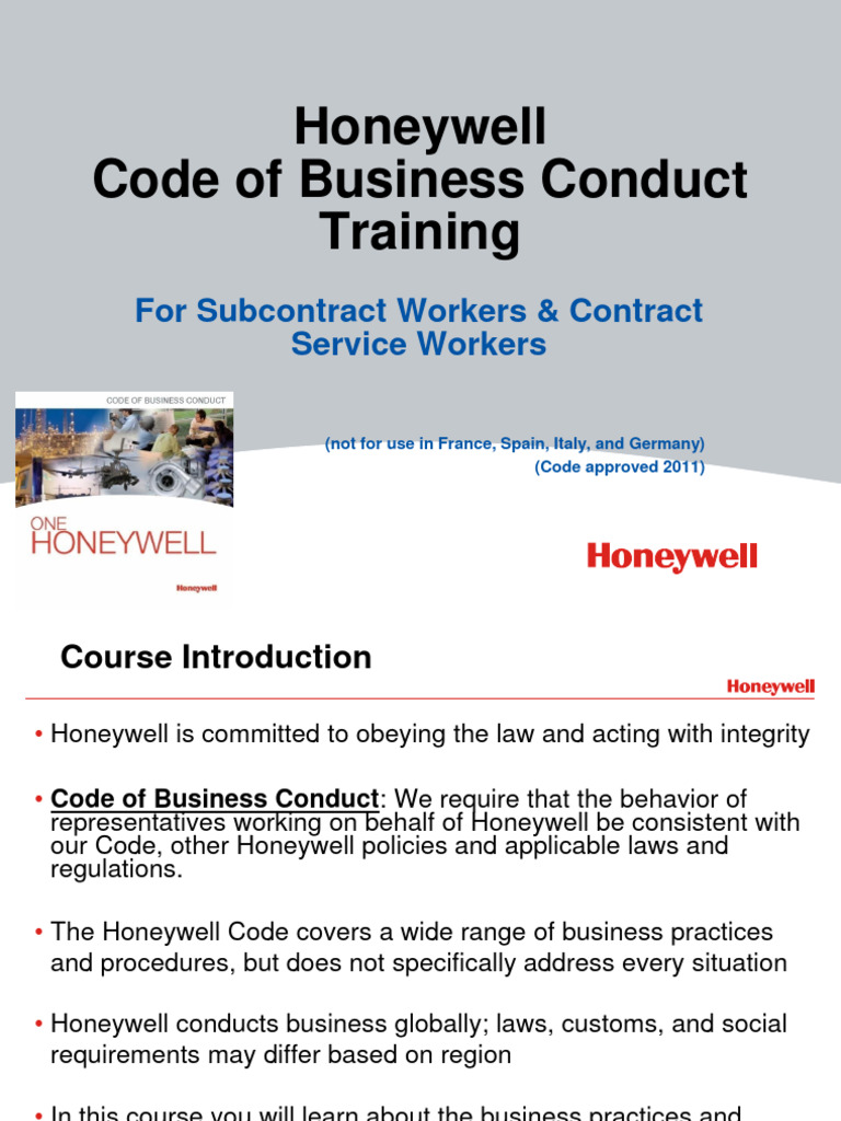 Honeywell - Code of Business Training | PDF