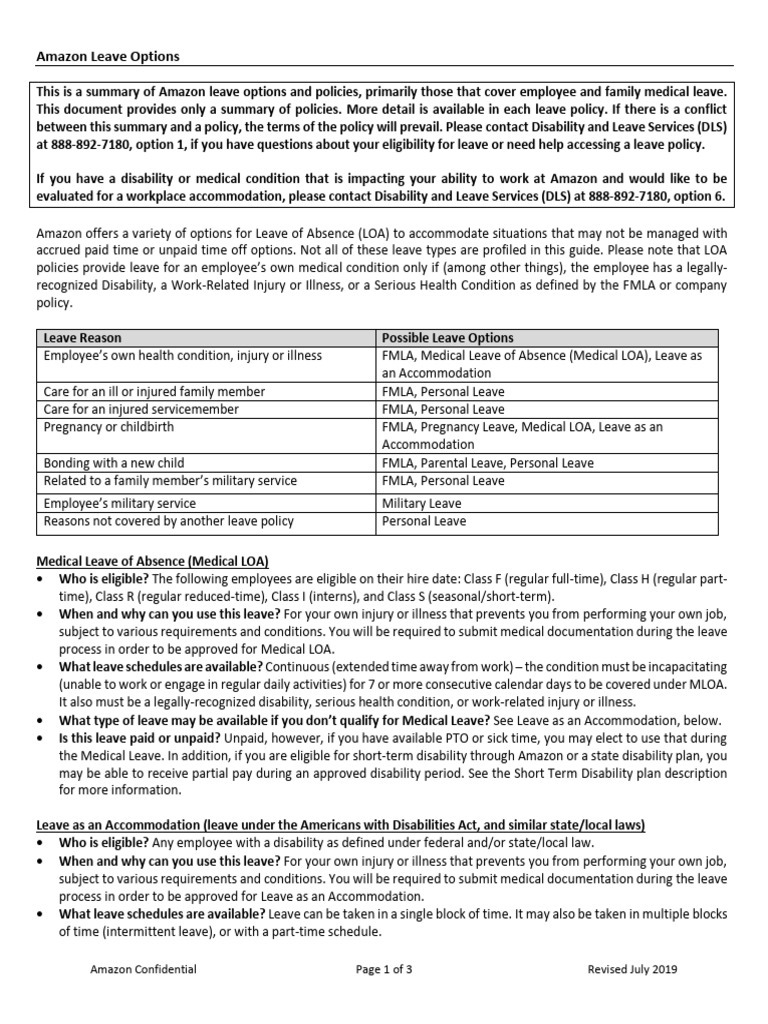 LOA Summary | PDF | Family And Medical Leave Act Of 1993 | Sick Leave