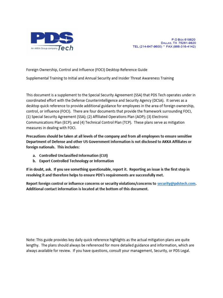 PDS FOCI Contractor Supplemental Training | Download Free PDF ...