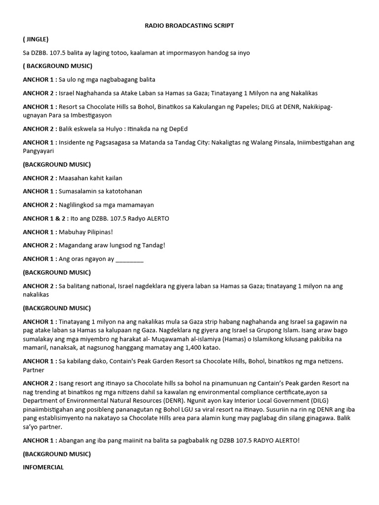 Radio Broadcasting Script | PDF