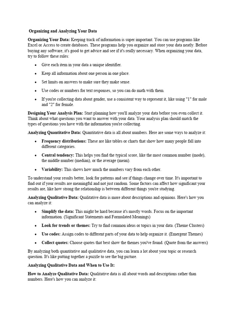 Organizing and Analyzing Your Dat1 | PDF