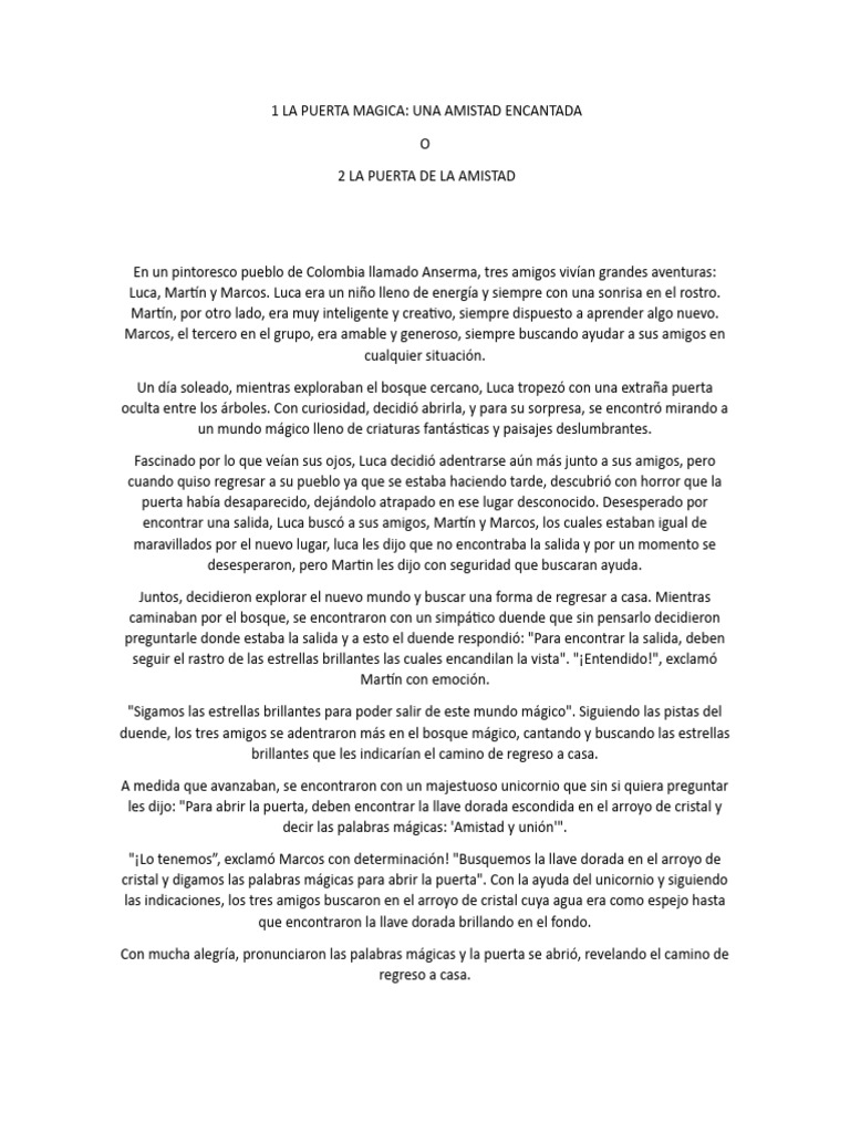 La puerta mágica y la amistad | PDF