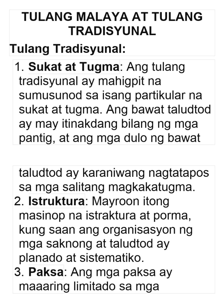 Tulang Malaya at Tulang Tradisyunal | PDF