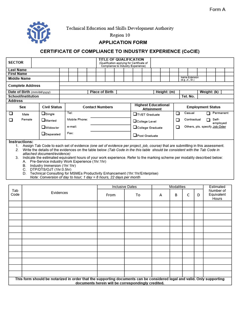 Application Form CoCIE | PDF