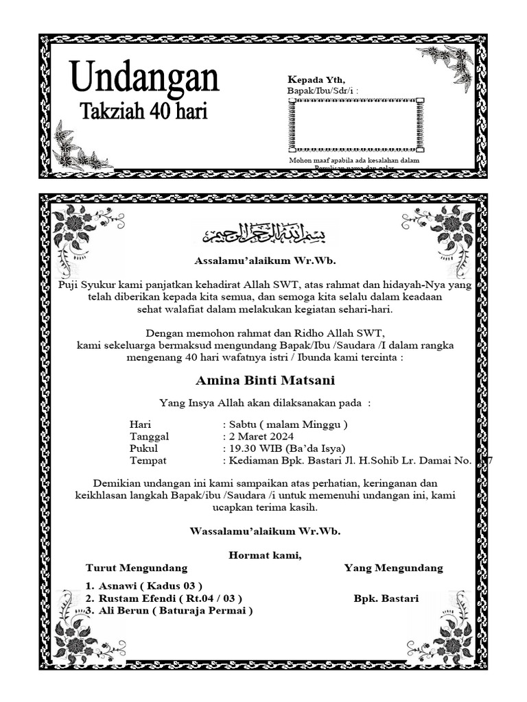 Contoh Undangan Tahlil Format Doc | PDF Contoh Undangan Tahlil Format Doc | PDF