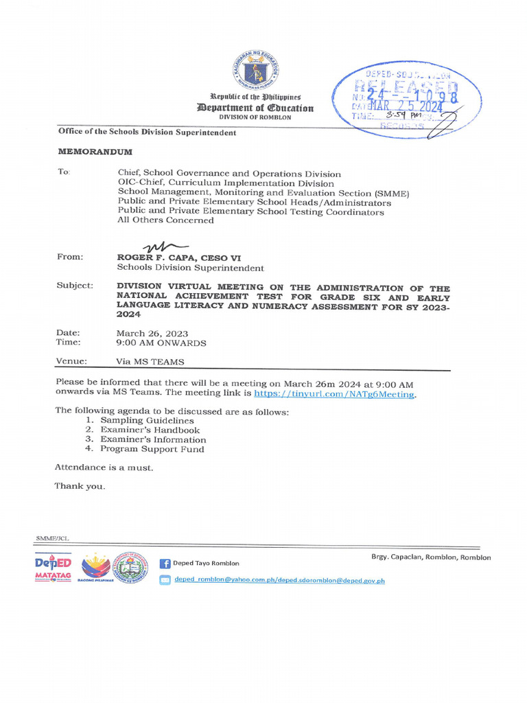 Division Virtual Meeting On The Administration of The National ...