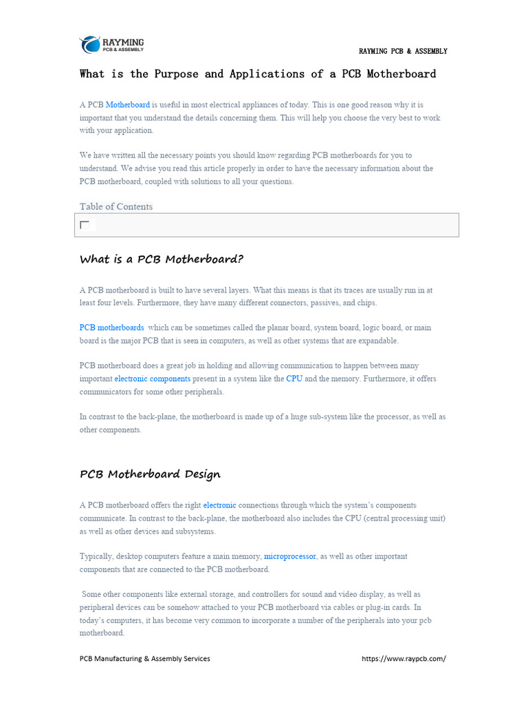 What Is The Purpose and Applications of A PCB Motherboard | PDF ...