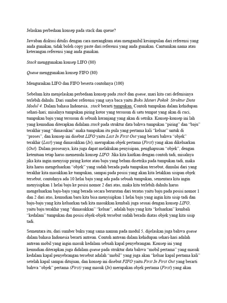 Perbedaan Konsep Stack dan Queue | PDF