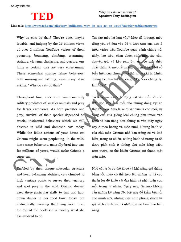 Why Do Cats Act So Weird? Speaker: Tony Buffington | PDF