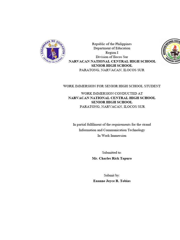 Work Immersion Requirements | PDF