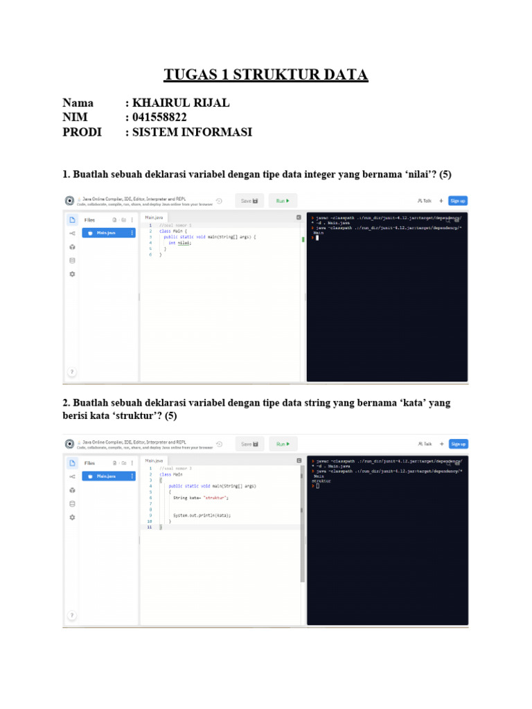 Tugas 1 Struktur Data Khairul Rijal 041558822 | PDF