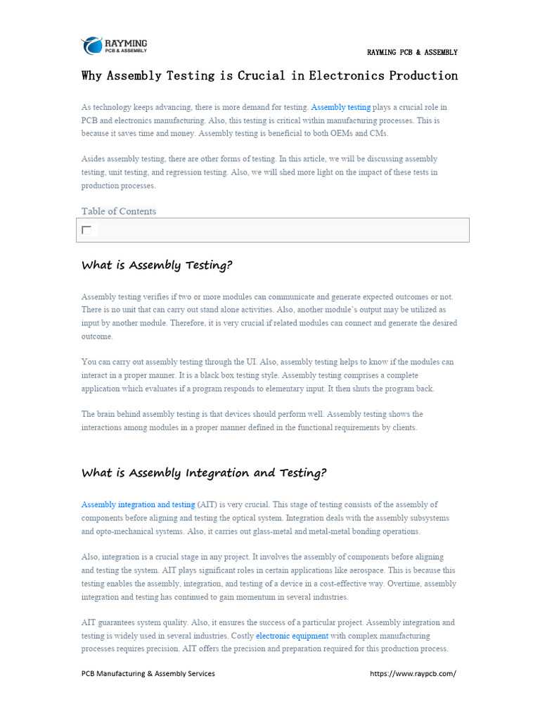 Importance of Assembly Testing in Electronics | PDF | Software Testing ...