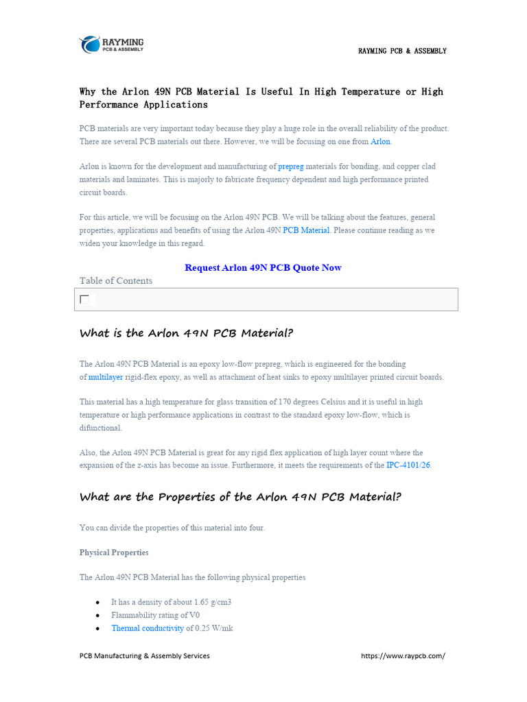 Why The Arlon 49N PCB Material Is Useful in High Temperature or High Performance Applications ...