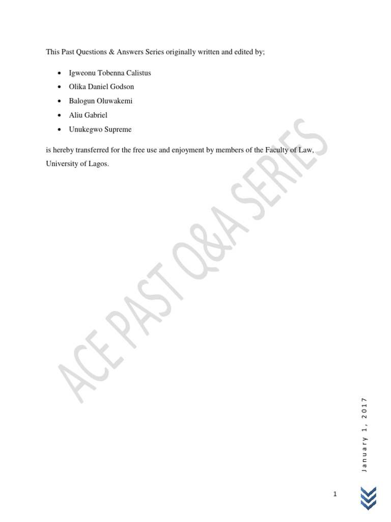Ace Past Qa Series 200 Level | PDF | Separation Of Powers | Certiorari