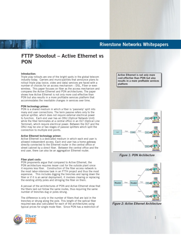Pon Vs Active Ethernet | PDF | Fiber To The X | Telecommunications ...