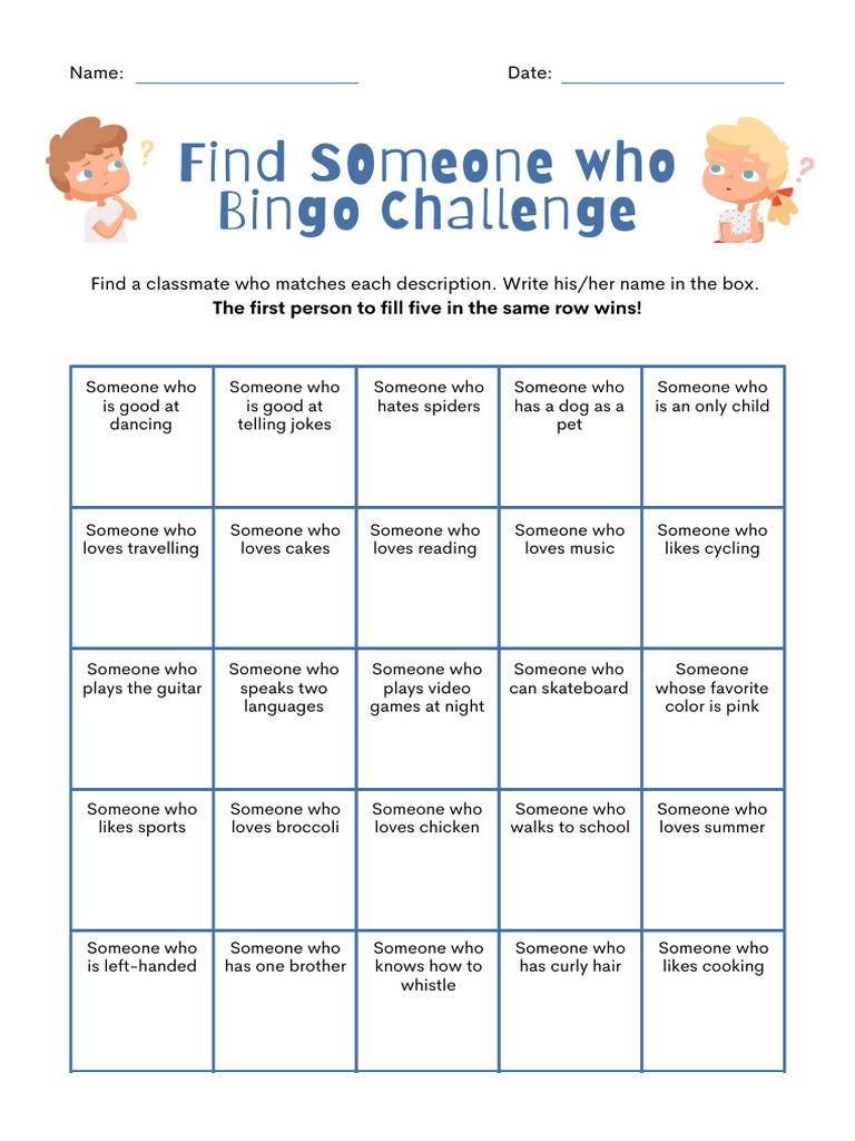 Find Someone Who Bingo Challenge Worksheet | PDF