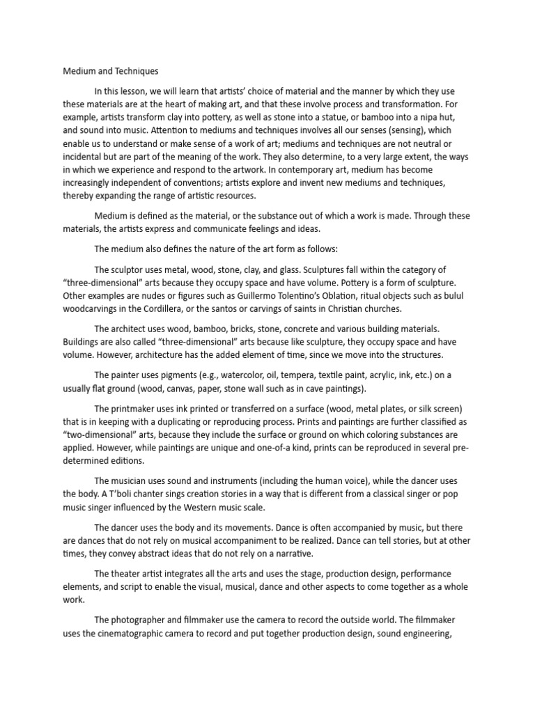 1 Medium and Techniques | PDF | Printmaking | Paintings