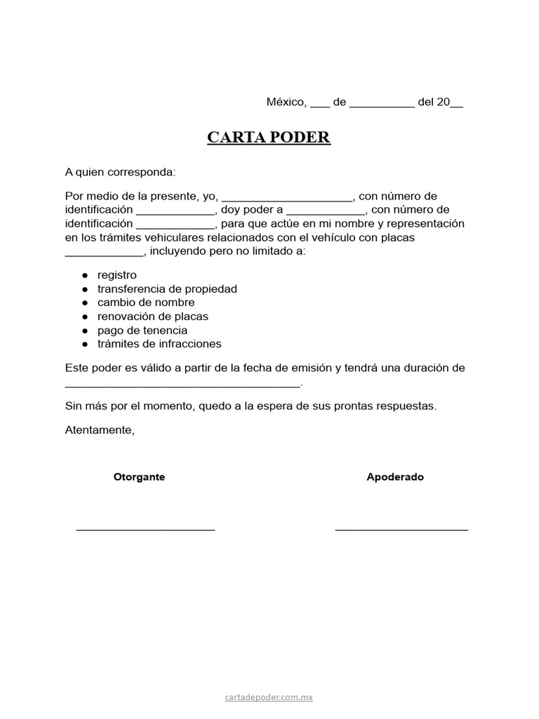 Carta Poder Simple para Tramites Vehiculares | PDF