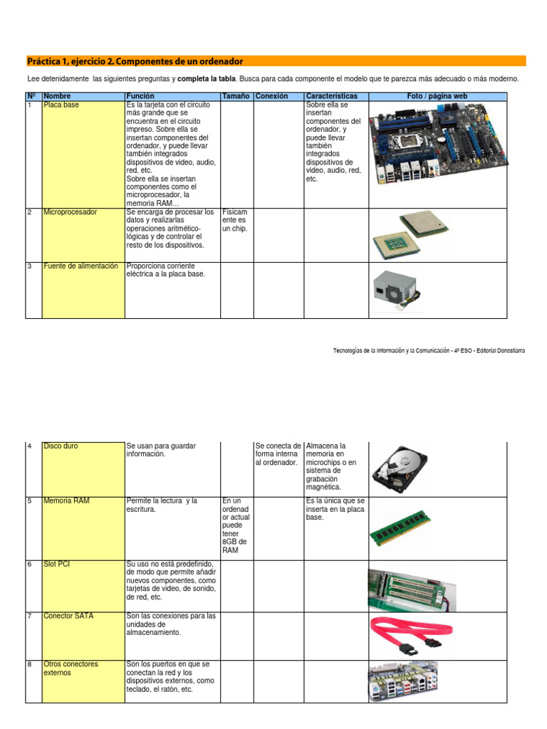 Tabla Placa Base | PDF | Hardware de la computadora | Almacenamiento de datos de la computadora