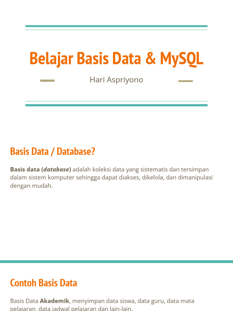 Hari Aspriyono Official - Pengantar Basis Data Dan MySQL | PDF
