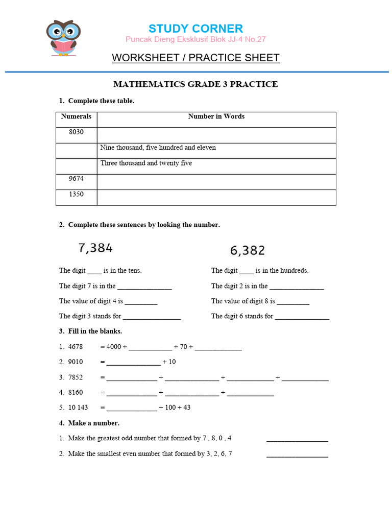 Grade 3 Math Practice Sheet | PDF | Mathematics