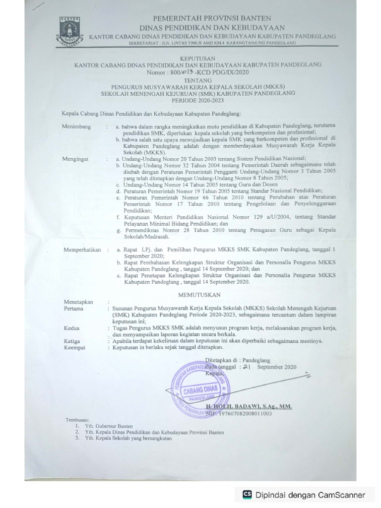 SK Pengurus MKKS SMK | PDF