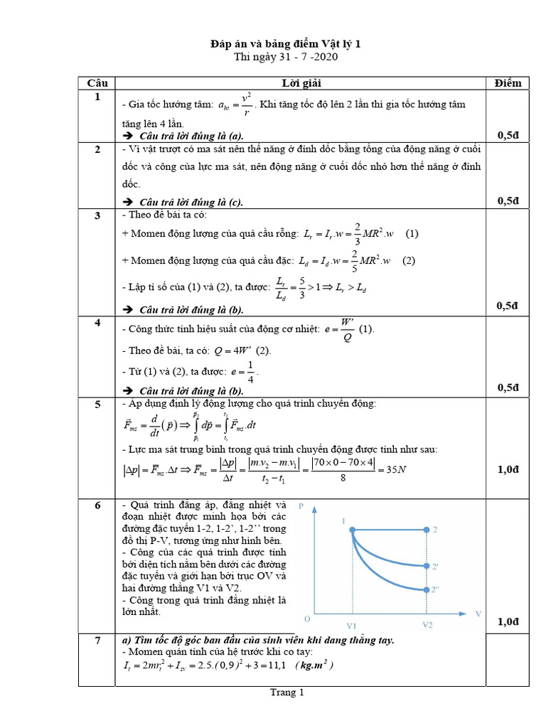 Dap-An Vat-Ly-1 PHYS130902 HKII 2019 2020 DT | PDF