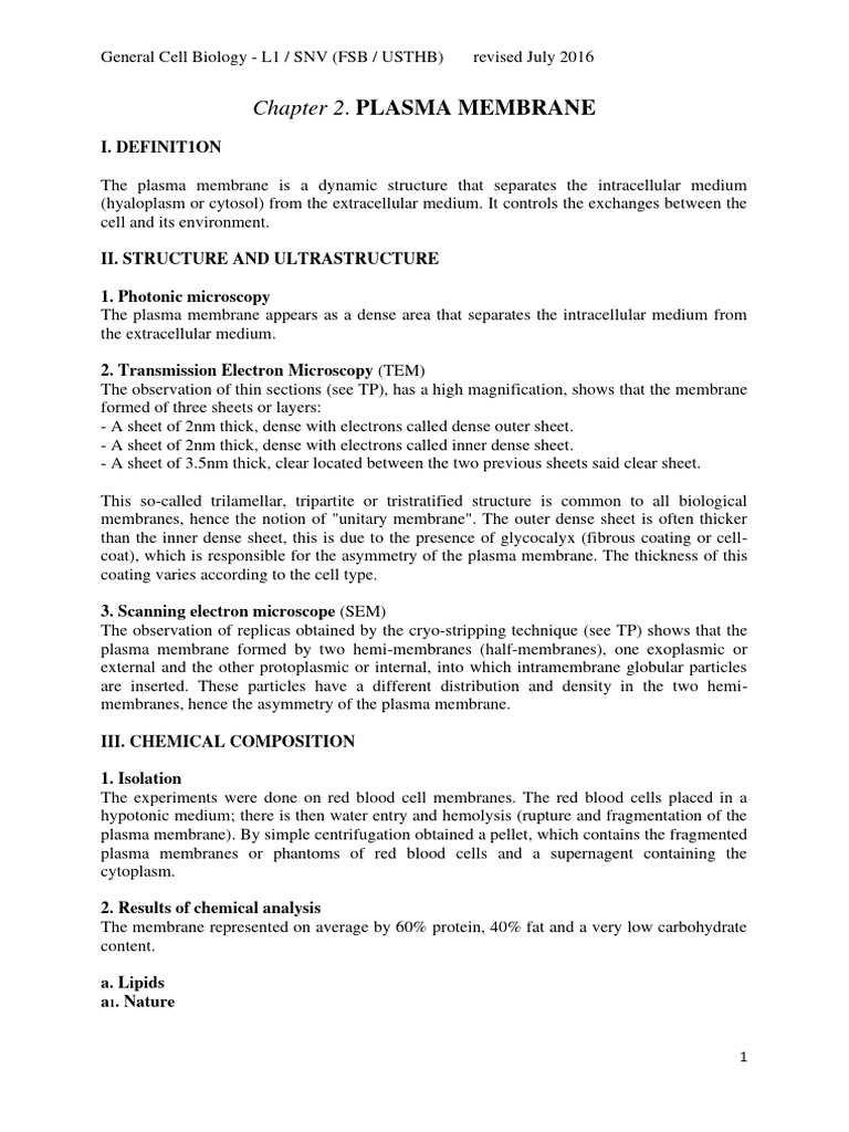 Chapitre 2. Membrane Plasmique Final | PDF | Cell Membrane | Lipid Bilayer
