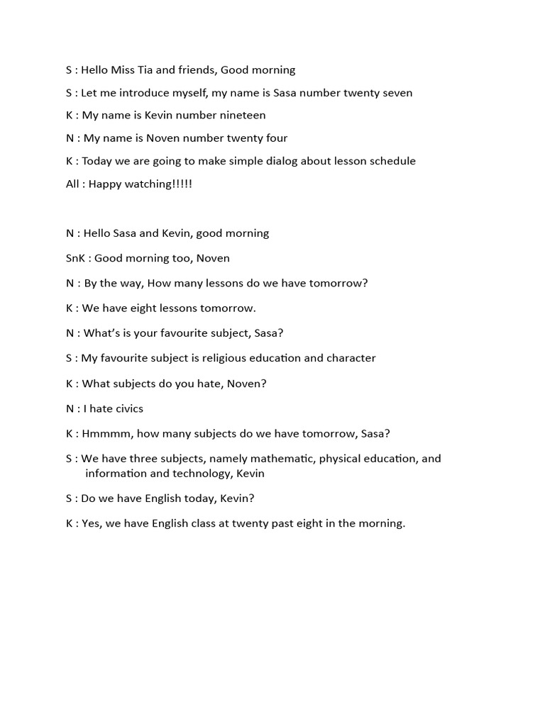 Simple Dialog About Lesson Schedule | PDF