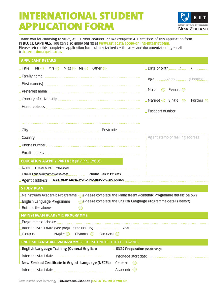 EIT International Student Application Form | PDF | Travel Visa
