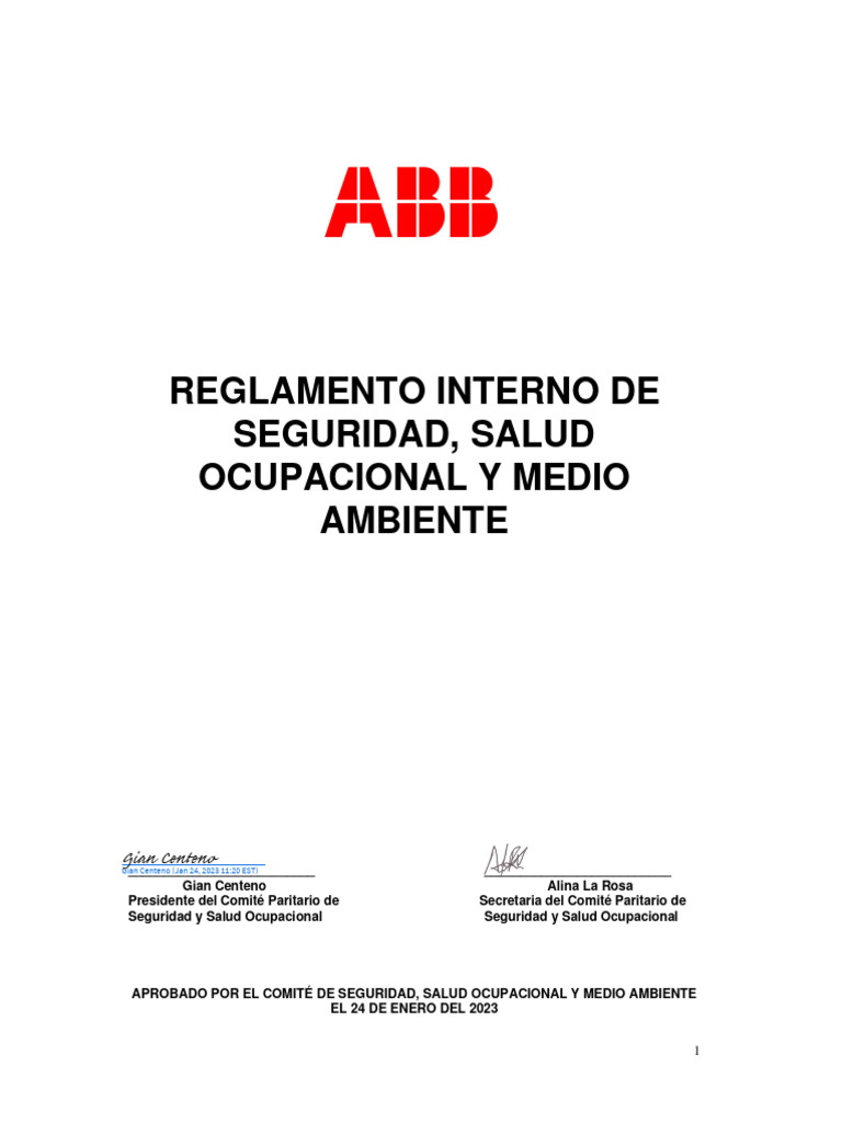 Sa M 03 Pe 02 Reglamento Interno Hse 2023 Abb Firmado | PDF | Seguridad y salud ocupacional