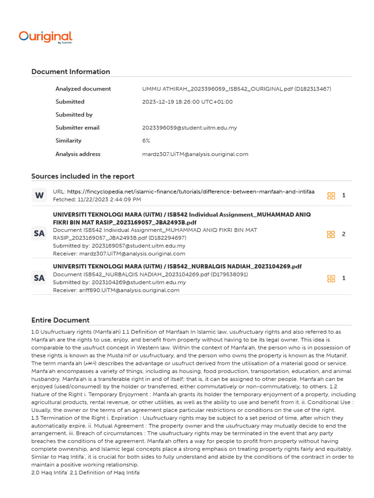 Ouriginal Report - Ummu Athirah - 2023396059 - Isb542 - Ouriginal - PDF ...