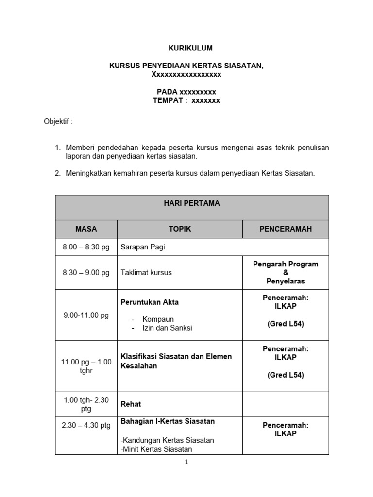 Kurikulum Kursus Penyediaan Kertas Siasatan | PDF