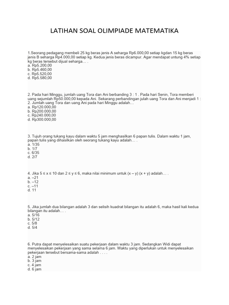 Latihan Soal Olimpiade Matematika | PDF
