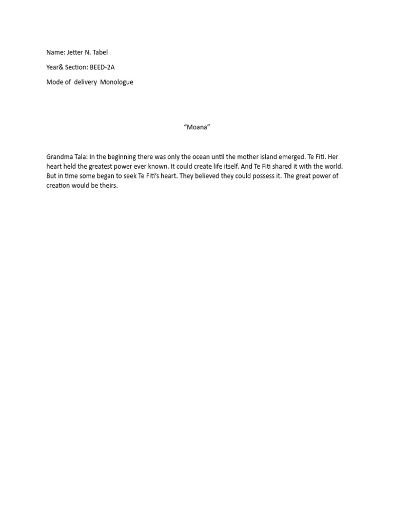 Moana Monologue by Grandma Tala | PDF