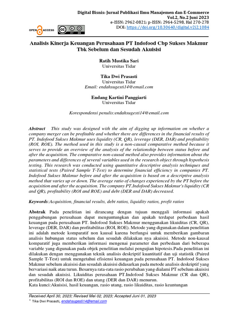 DIGITAL BISNIS - VOLUME 2, NO. 2, JUNI 2023 Hal 270-278 | PDF