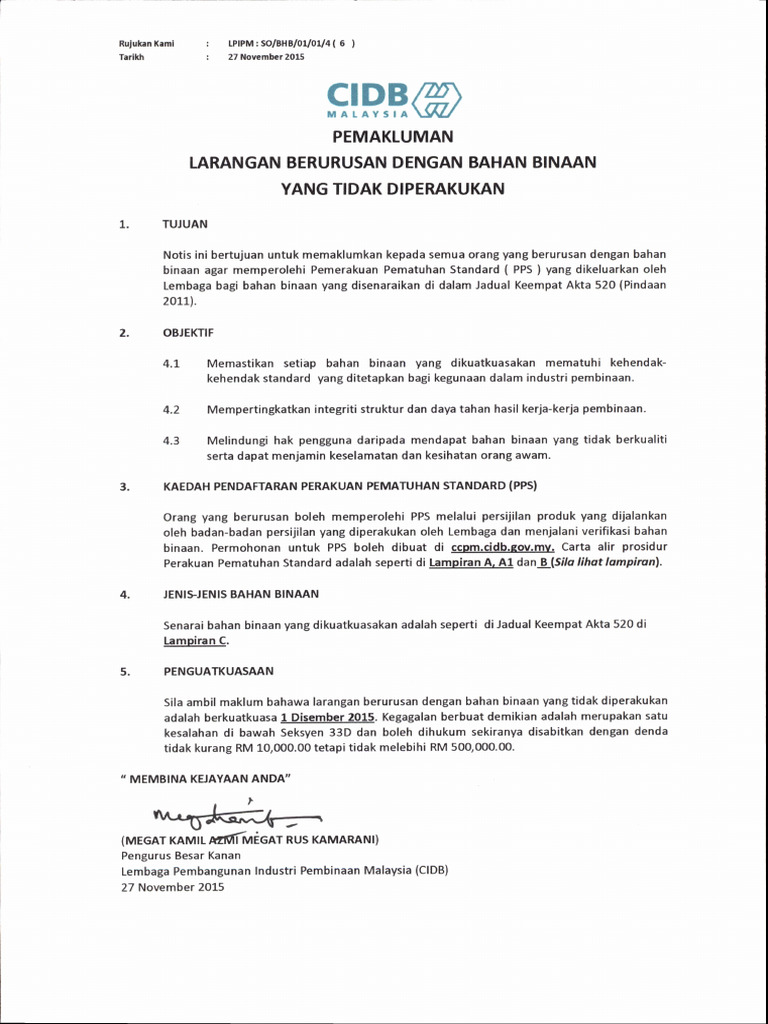 CIDB Pemerakuan Pematuhan Standard (PPS) | PDF
