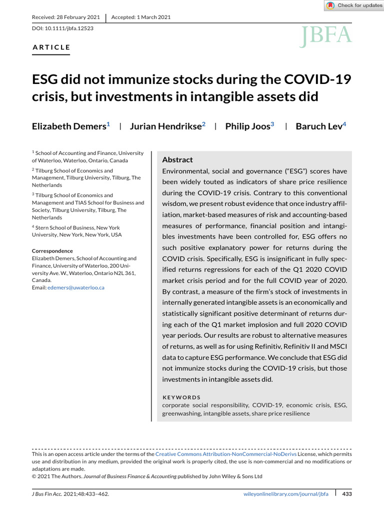 JBFA 2021 ESG Didnt Immunize Stocks During COVID But Intangible Assets ...