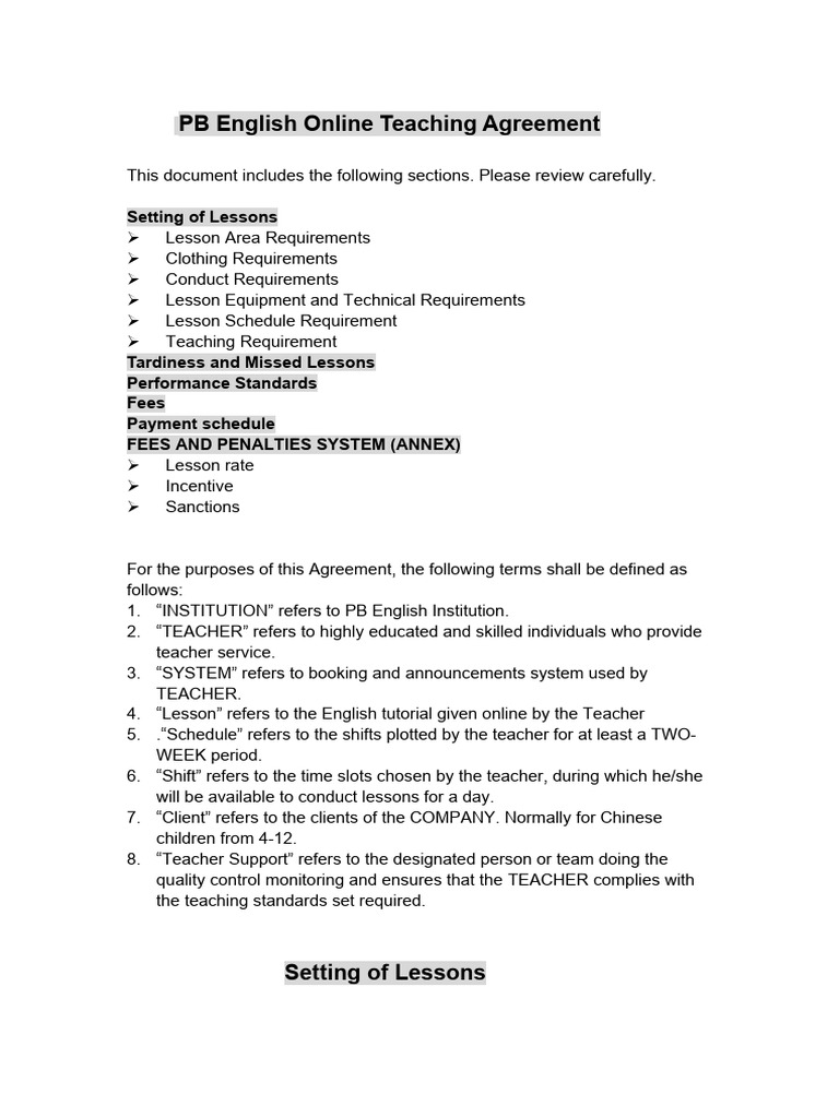 Agreements | PDF | Teachers | Fee